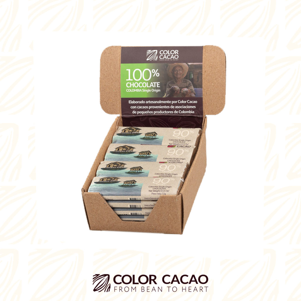 20 Barras de Chocolate de Origen Necoclí 90%- 15g - Color Cacao